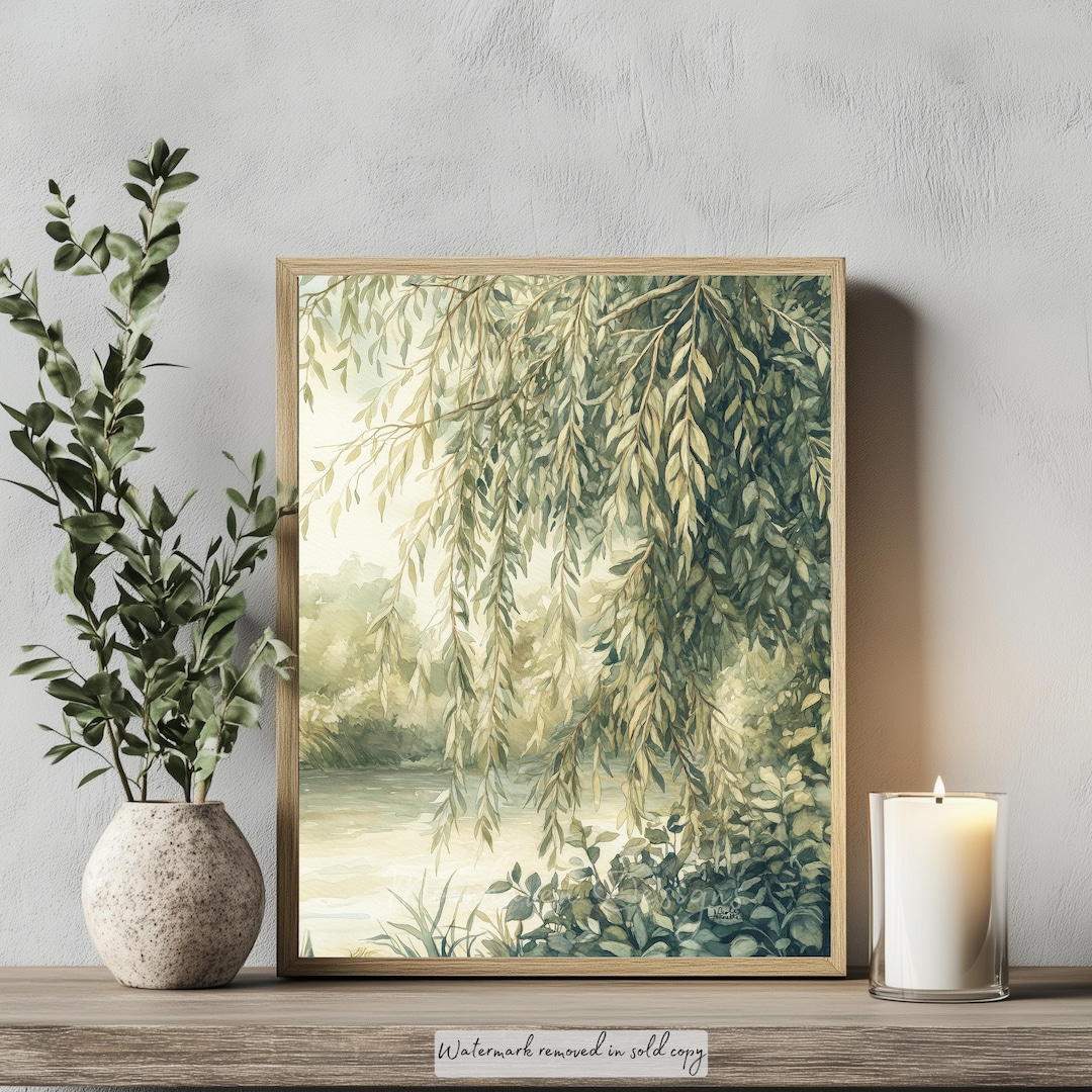 Willow Tree Art Print | Serene Nature Wall Decor | Tranquil River ...