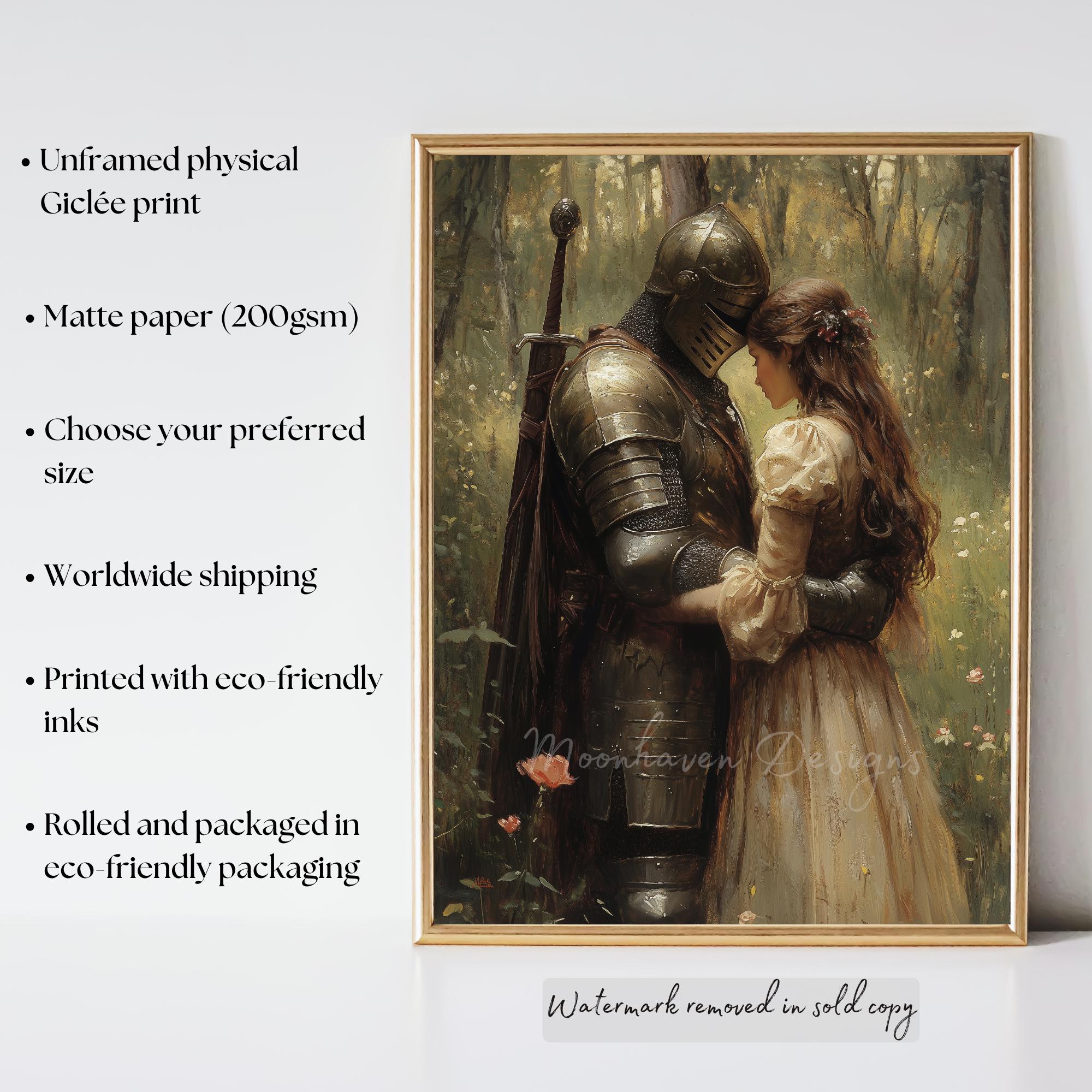 Knight and Maiden Wall Art | Rolled Art Print | Medieval Wall Decor ...