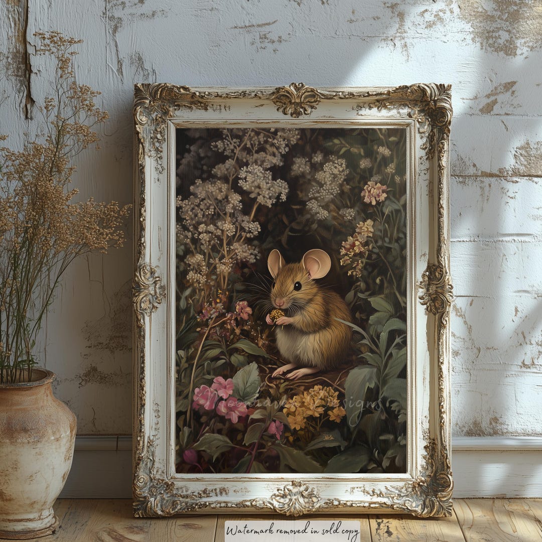 Vintage Woodland Mouse Print | Dark Cottagecore Art | Botanical Animal ...