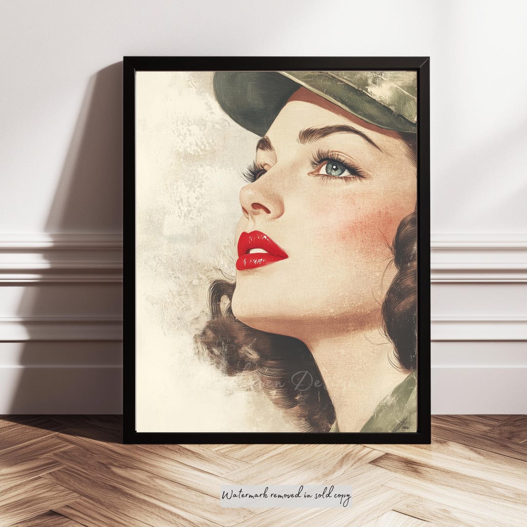 1940s Lipstick Print | Wartime Woman Poster | WWII Propaganda Art ...