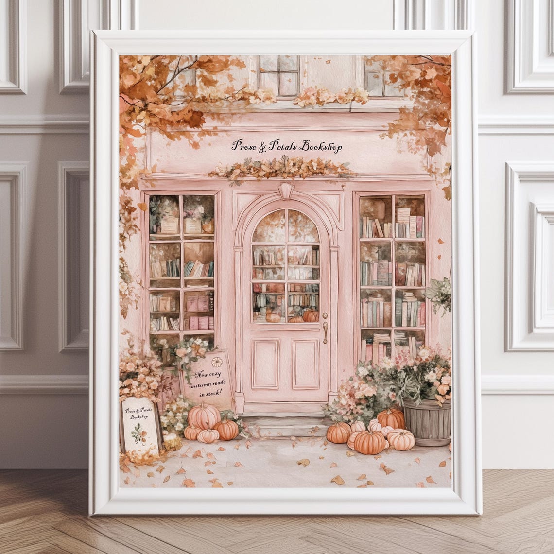 Autumn Bookshop Decor | Pink Fall Wall Decor | Bookish Library Wall Art ...