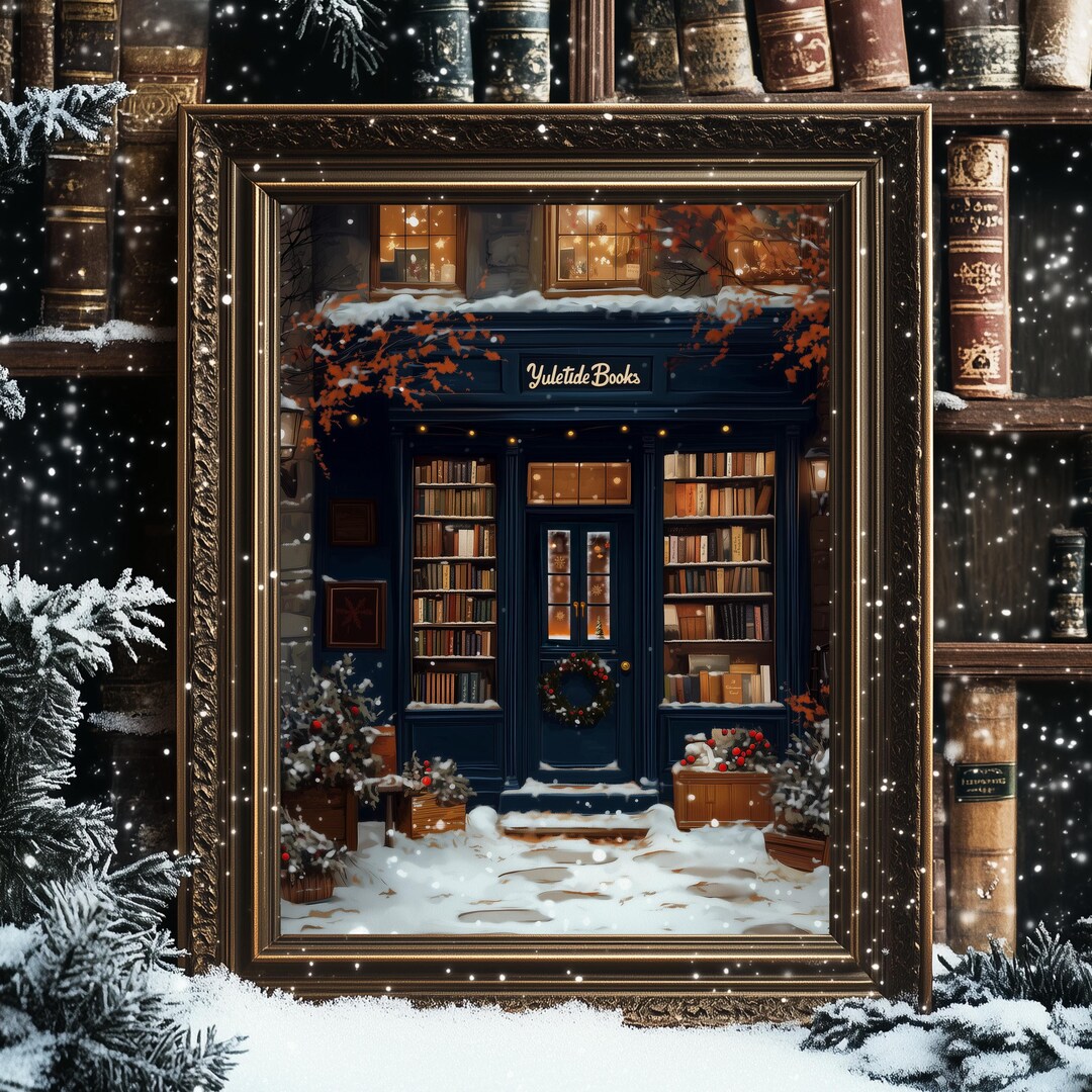 Christmas Bookshop Print | Yuletide Holiday Decor | Fall and Winter ...