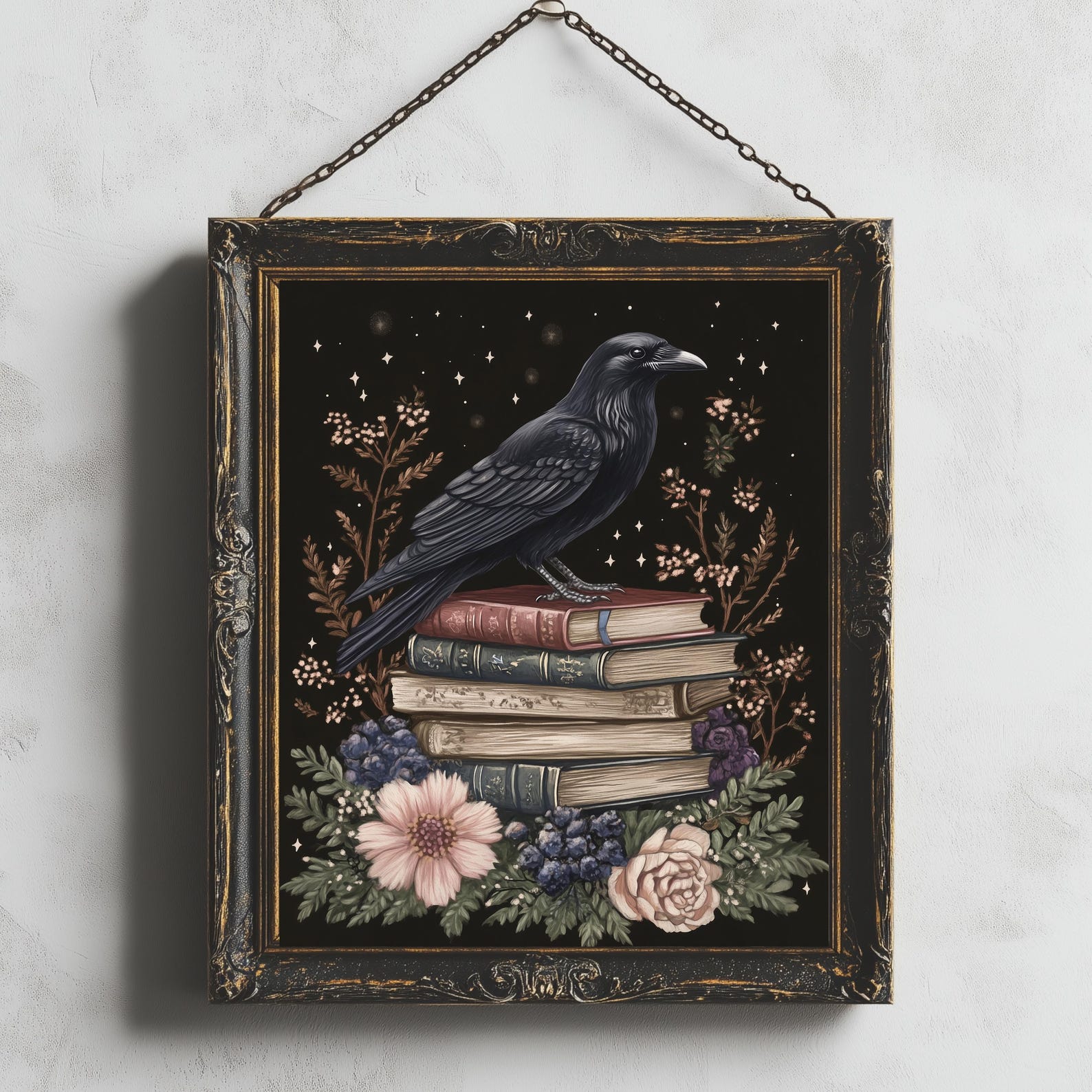 Bookish Raven Print Light Academia Wall Art Book Lovers Gift Whimsigoth ...