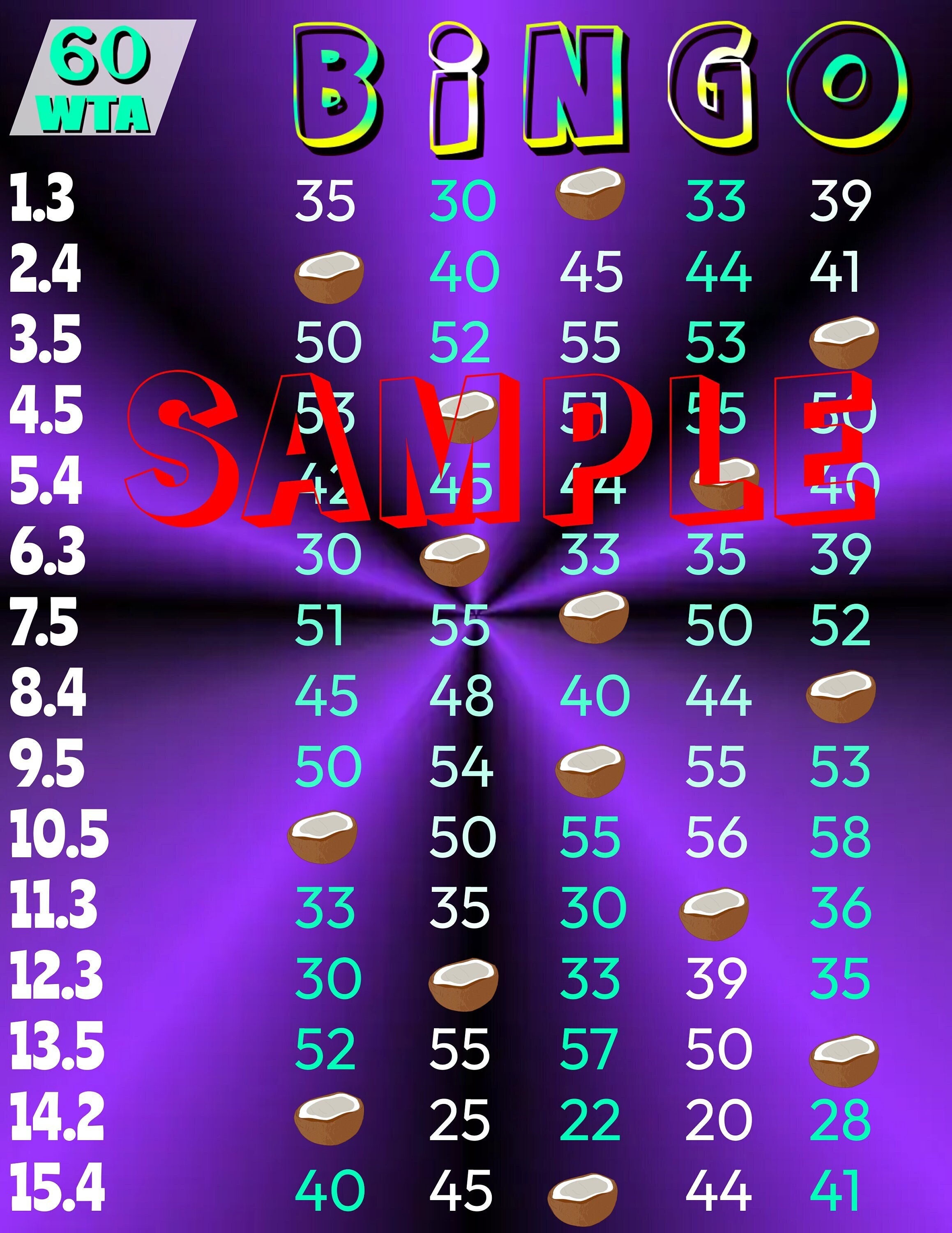 Bingo Board, 60 Wta - Etsy