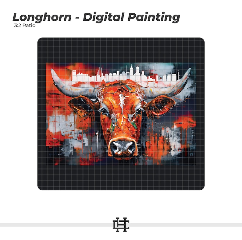 Longhorn Abstract Art – Burnt Orange and White Digital Print Set - Etsy