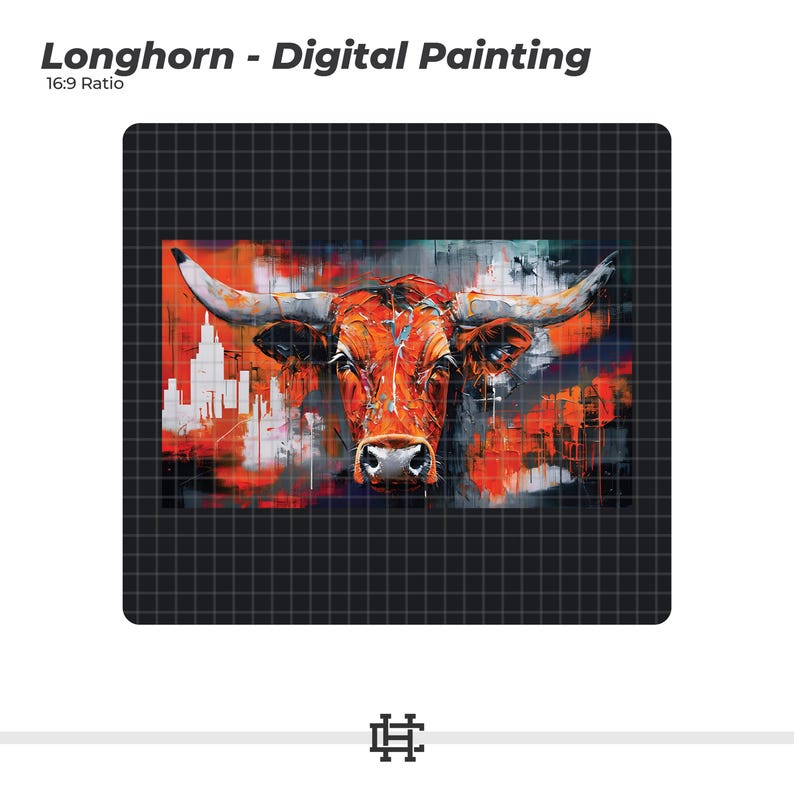 Longhorn Abstract Art – Burnt Orange and White Digital Print Set - Etsy