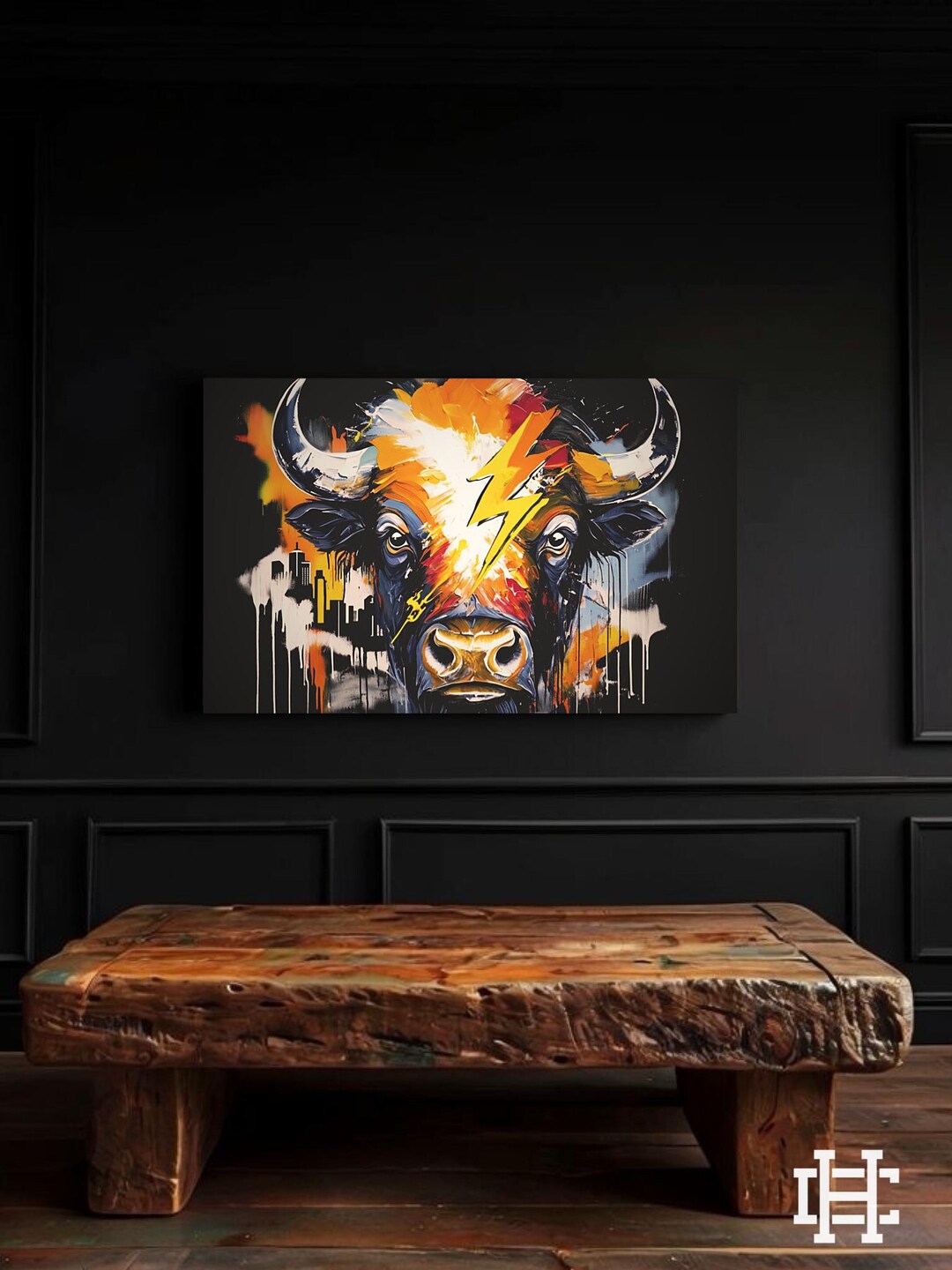 Bold Painted Bison With Lightning Bolt - Thunder Inspired Art Print - Etsy