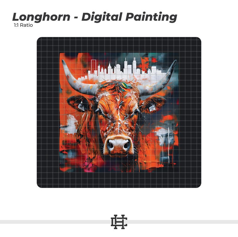 Longhorn Abstract Art – Burnt Orange and White Digital Print Set - Etsy