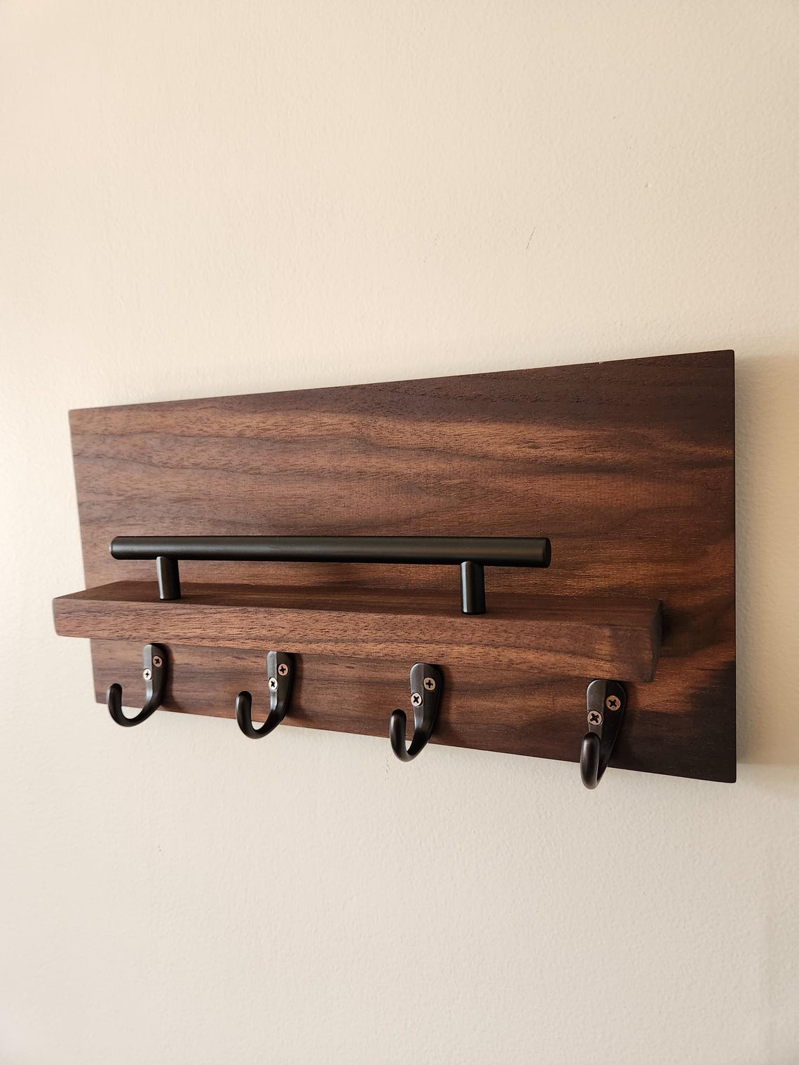 Walnut Key and Mail Organizer Key Hook Mail Holder Entryway Organizer ...