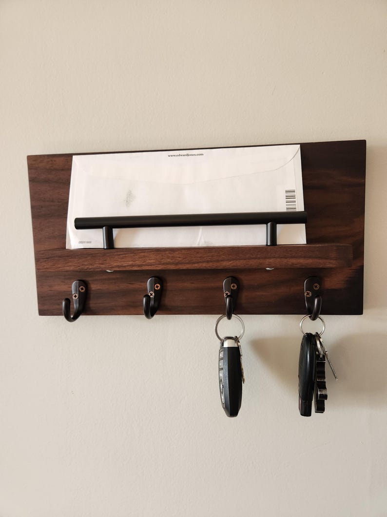 Walnut Key and Mail Organizer Key Hook Mail Holder Entryway Organizer ...