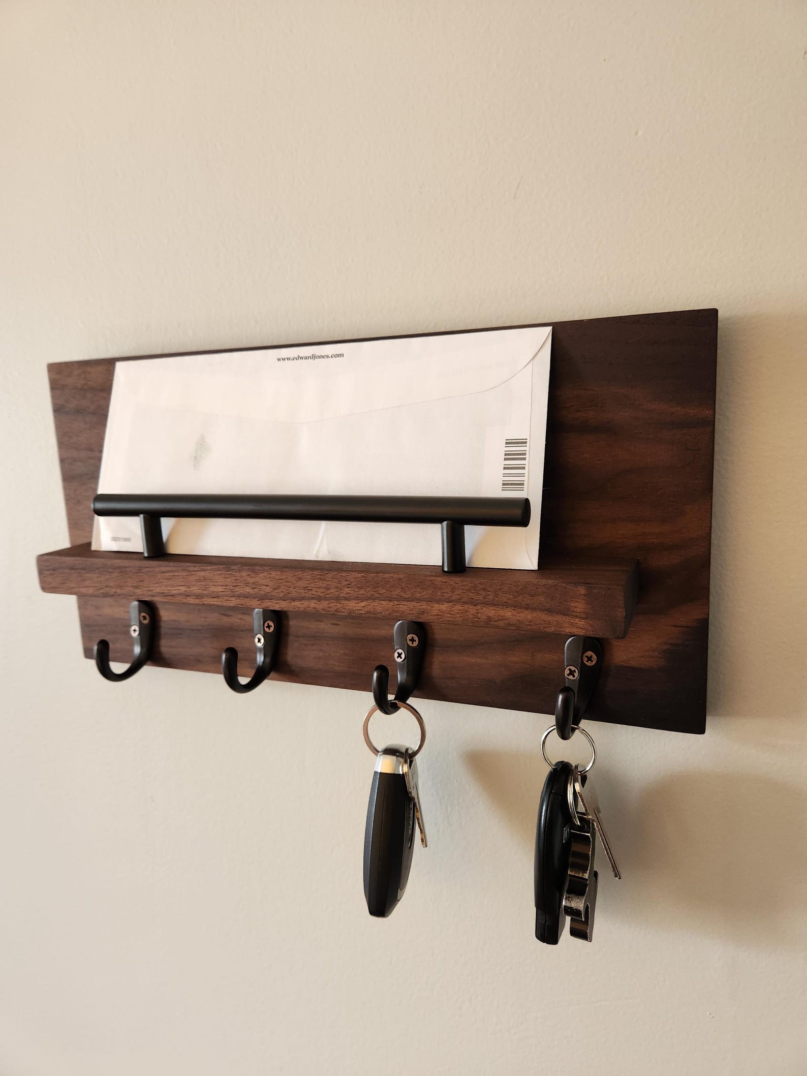 Walnut Key and Mail Organizer Key Hook Mail Holder Entryway Organizer ...