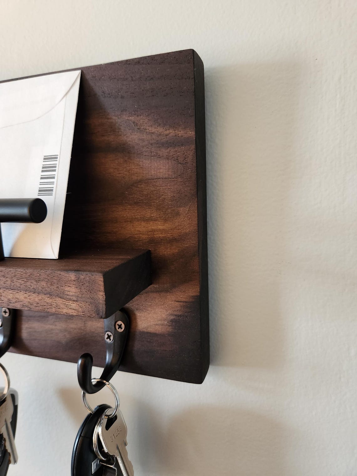 Walnut Key and Mail Organizer Key Hook Mail Holder Entryway Organizer ...