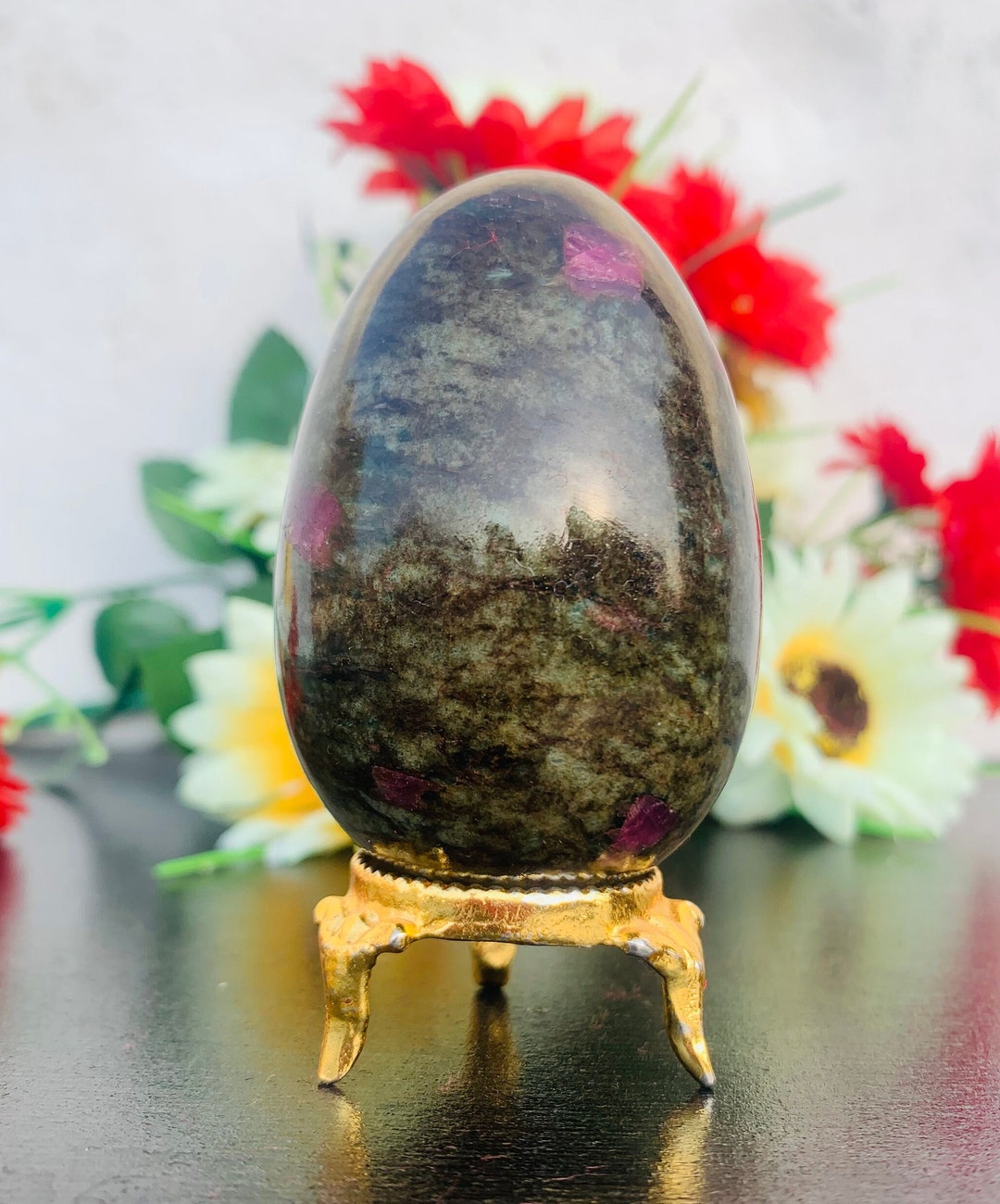 70MM Natural Ruby Fuchsite Healing Stone Handmade Egg Metaphysical ...