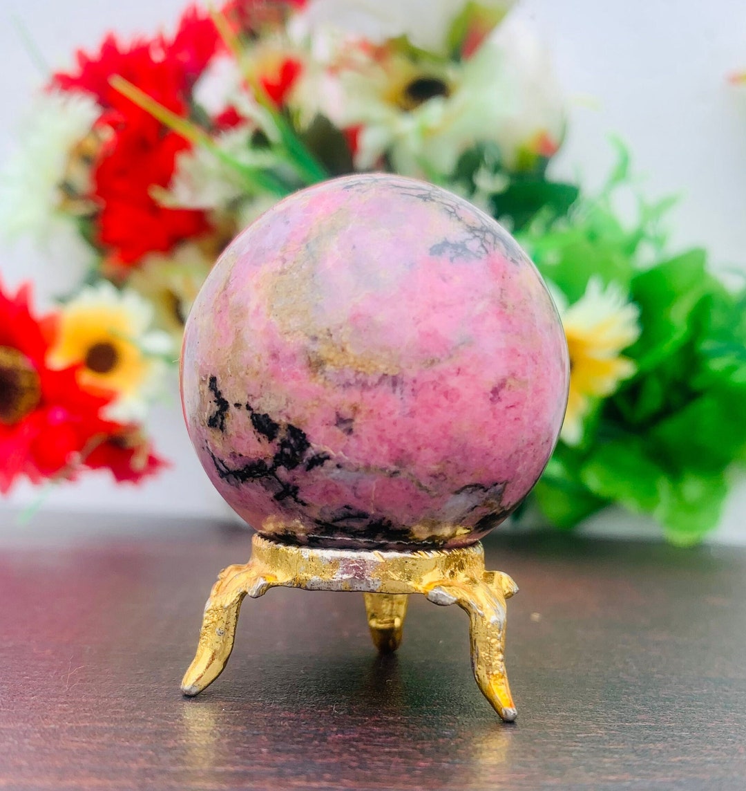 47MM Small Rhodonite Hand Carved Sphere Ball Healing Stone Metaphysical ...