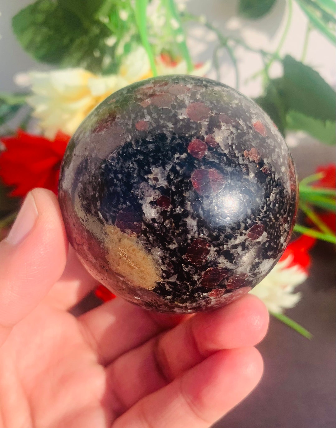 Garnet in Biotite Sphere: Handmade Metaphysical Healing Stone (57MM) - Etsy