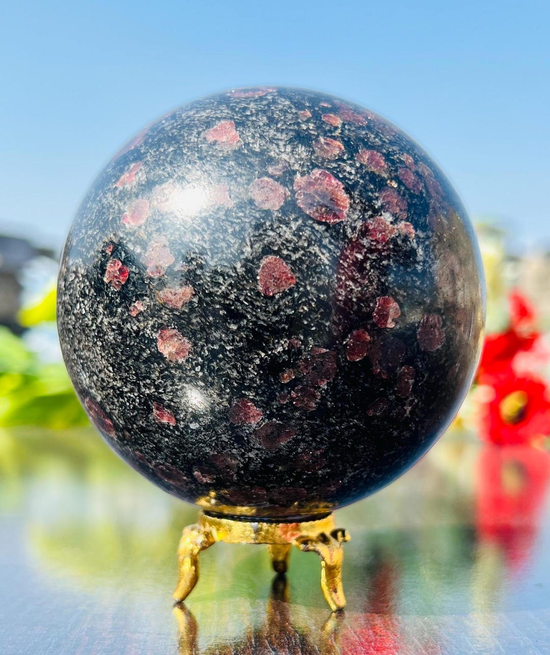 94MM Garnet in Biotite With Mica Stone Handmade Sphere Ball | Healing ...