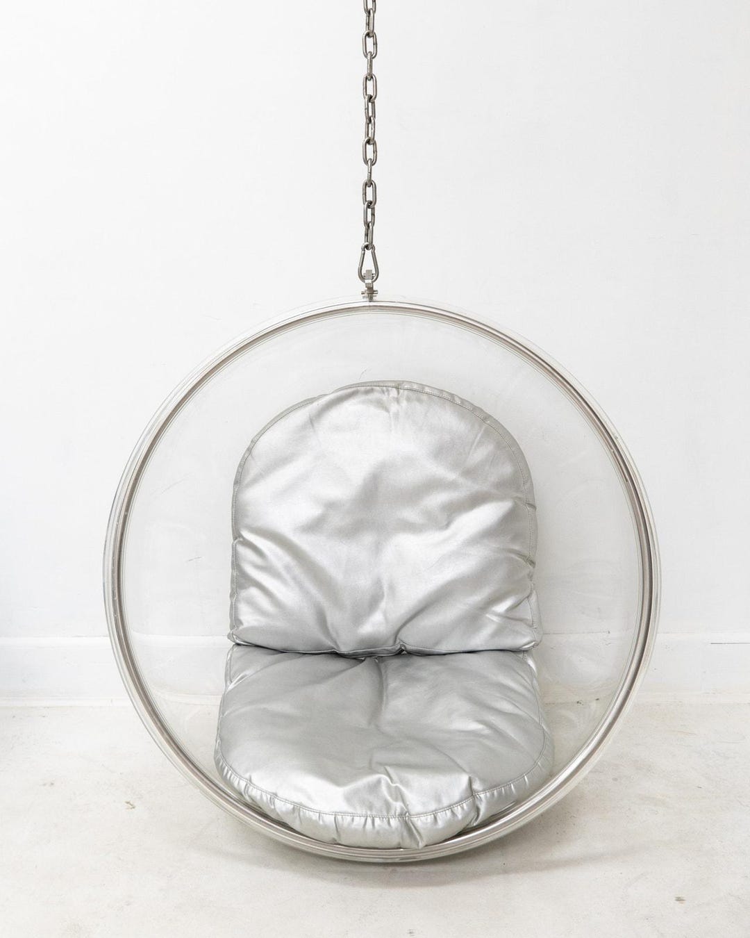 1970s Clear Eero Aarnio Bubble Chair With Silver Leather Cushions No ...
