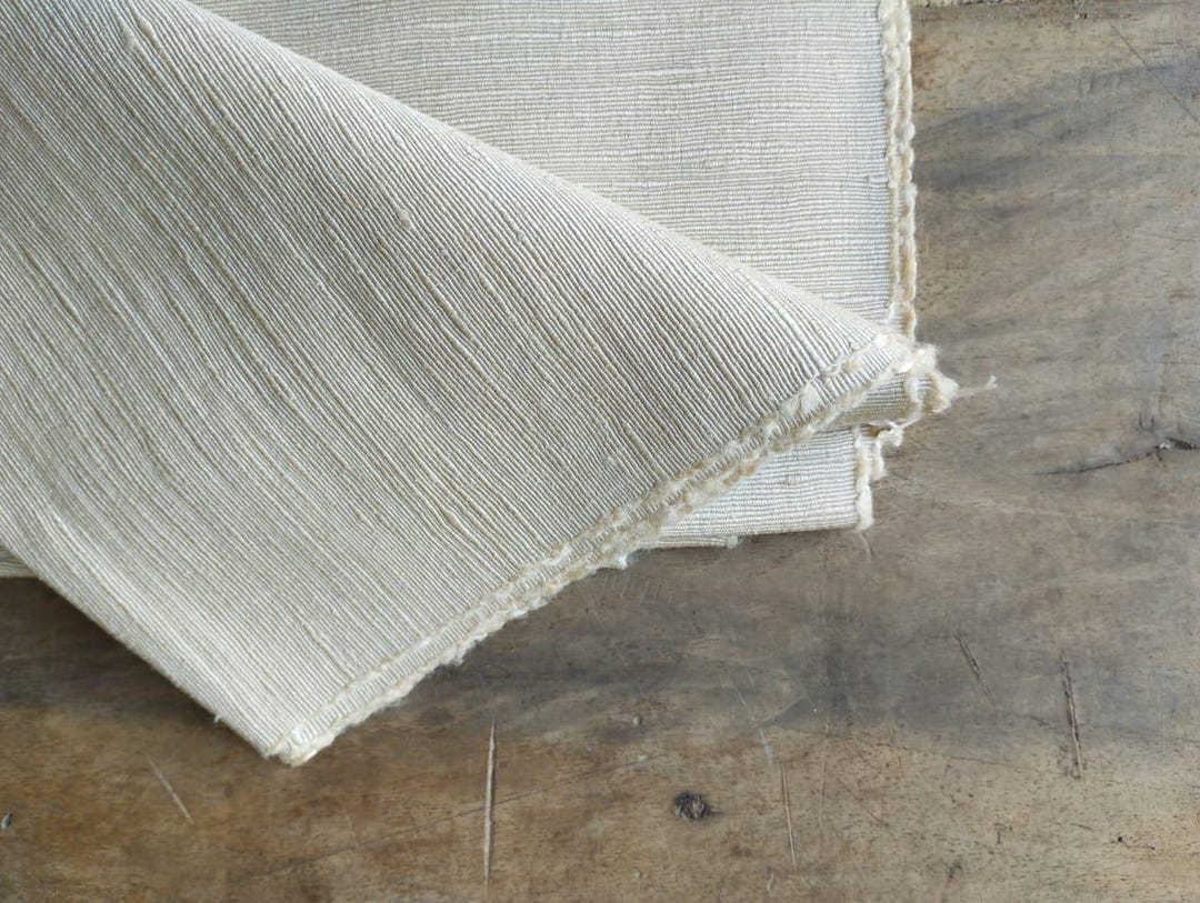 Vintage Handwoven Tussah Silk Fabric, Dark Creme Upholstery Material ...