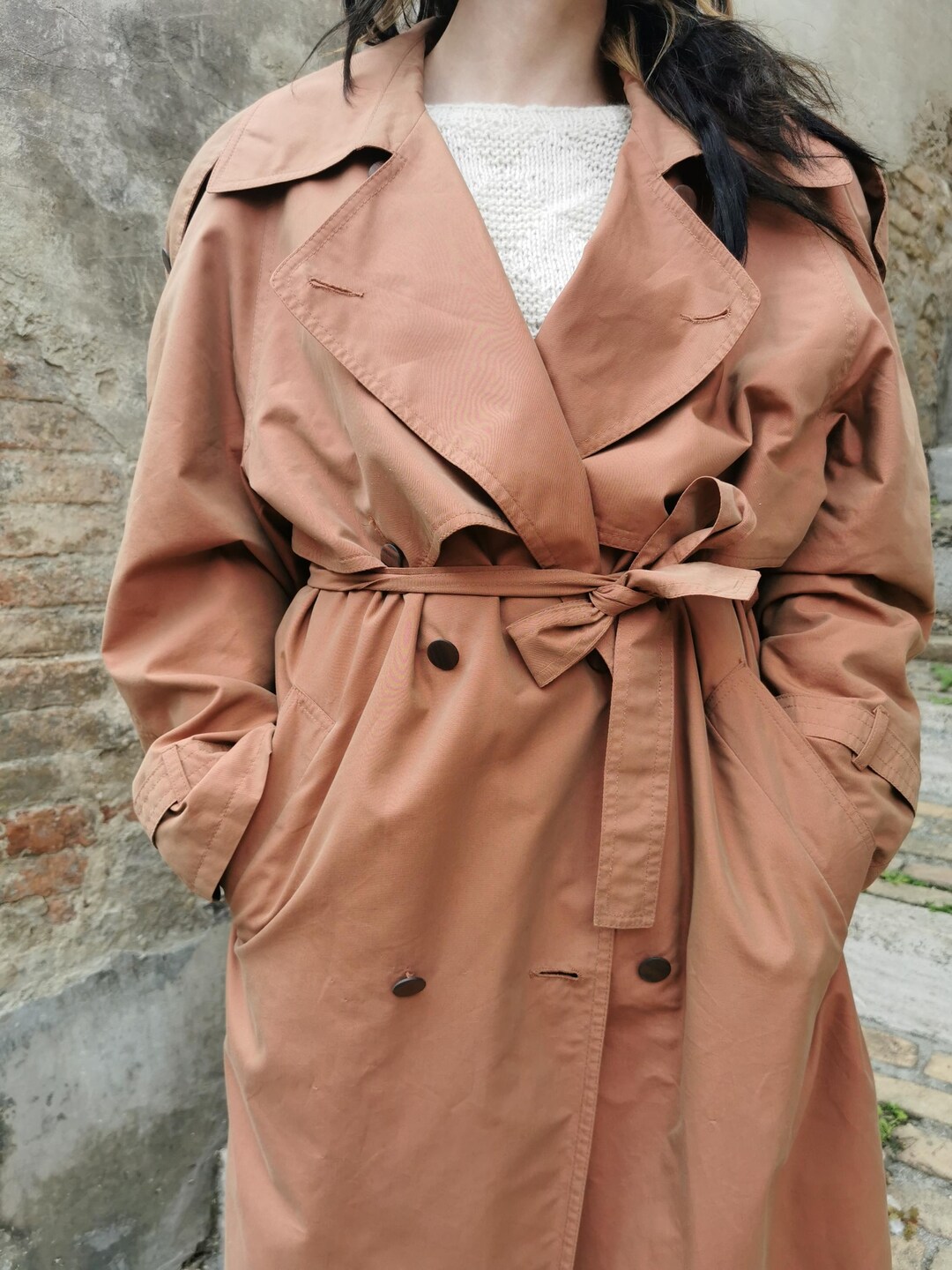 Vintage Trench Coat (90s) // Padded Shoulders, With Lining, Pockets and ...