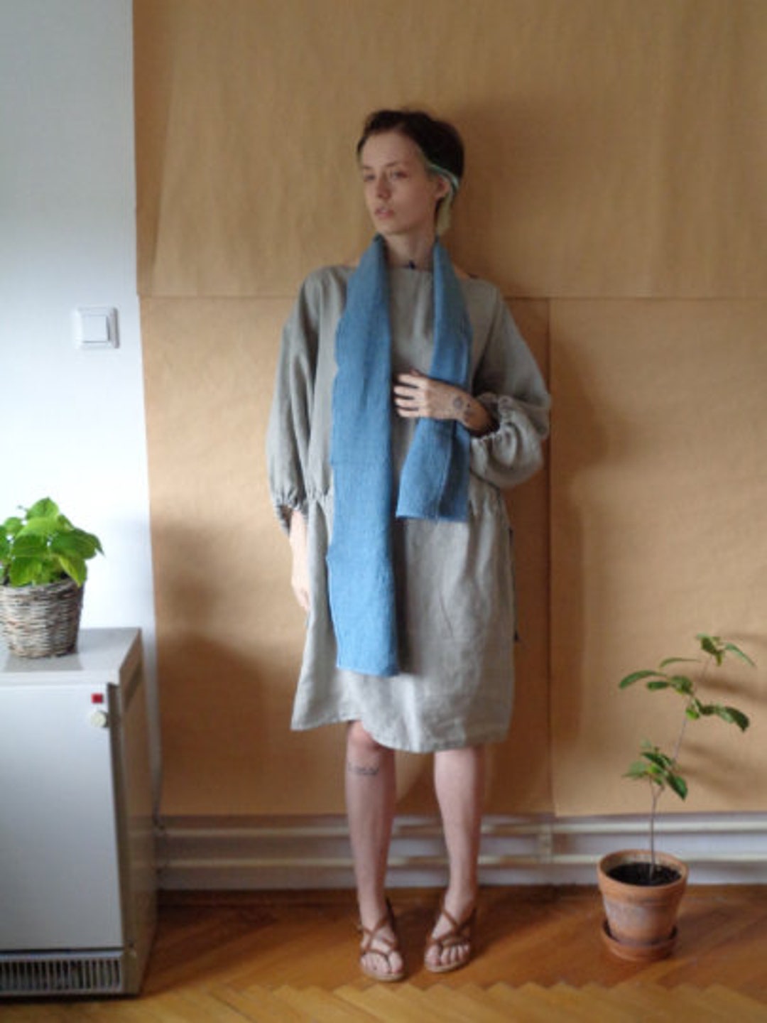 Crinkled / Wrinkled Linen Scarve // Classic, Blue, Ready to Ship - Etsy