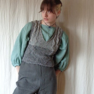 Hand-knitted Donegal Tweed Vest // V Neck, Grey, Short, Cable Knit ...