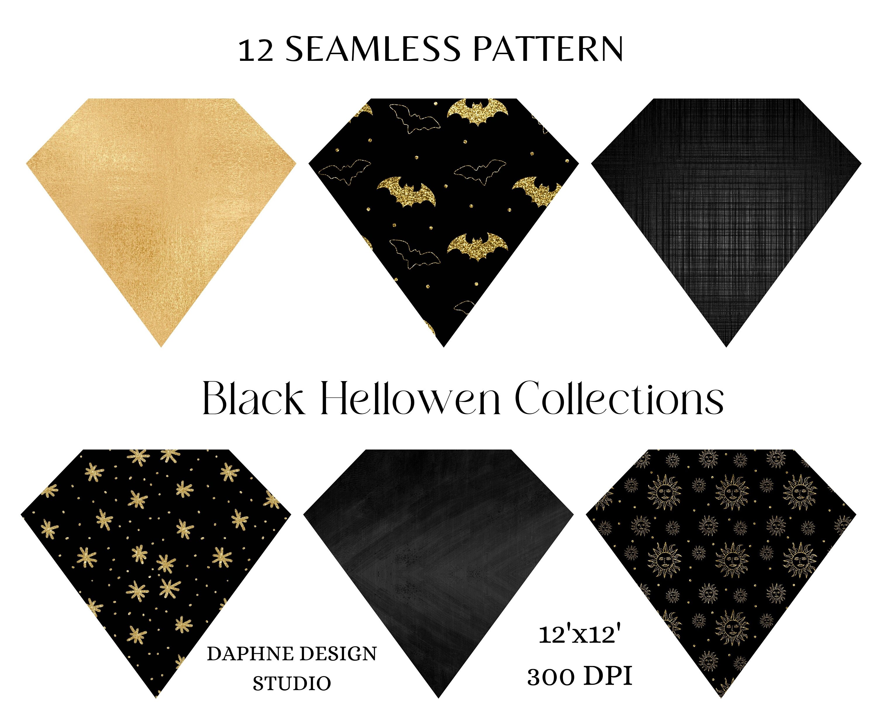 Black and Gold Halloween Seamless Pattern, Halloween Backgrounds, Witch ...