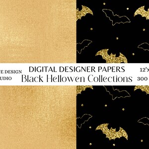 Black and Gold Halloween Seamless Pattern, Halloween Backgrounds, Witch ...