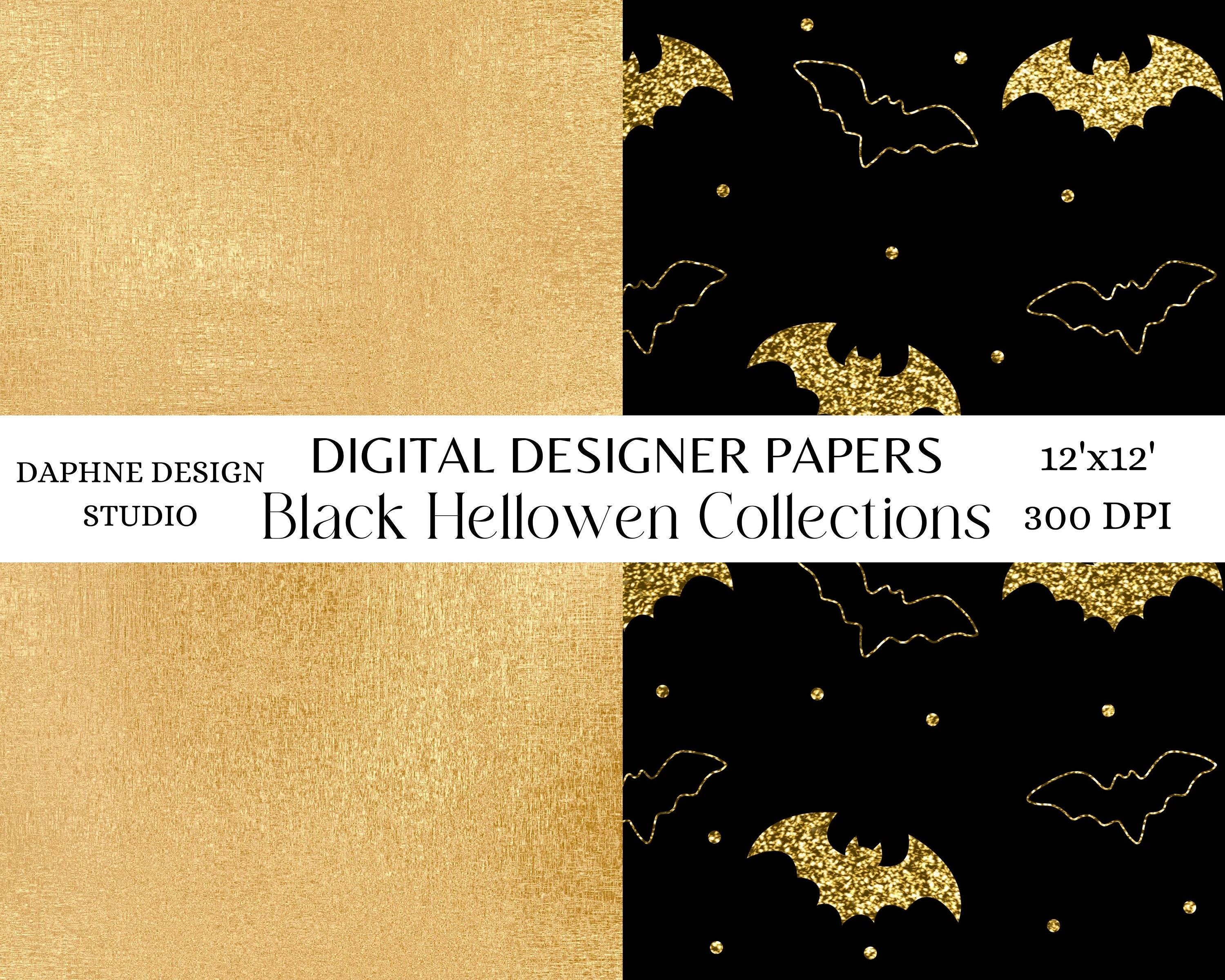 Black and Gold Halloween Seamless Pattern, Halloween Backgrounds, Witch ...