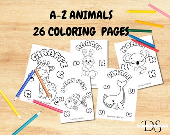 26 ABC Printable Alphabet Animal Coloring Pages, Kindergarten Activity ...