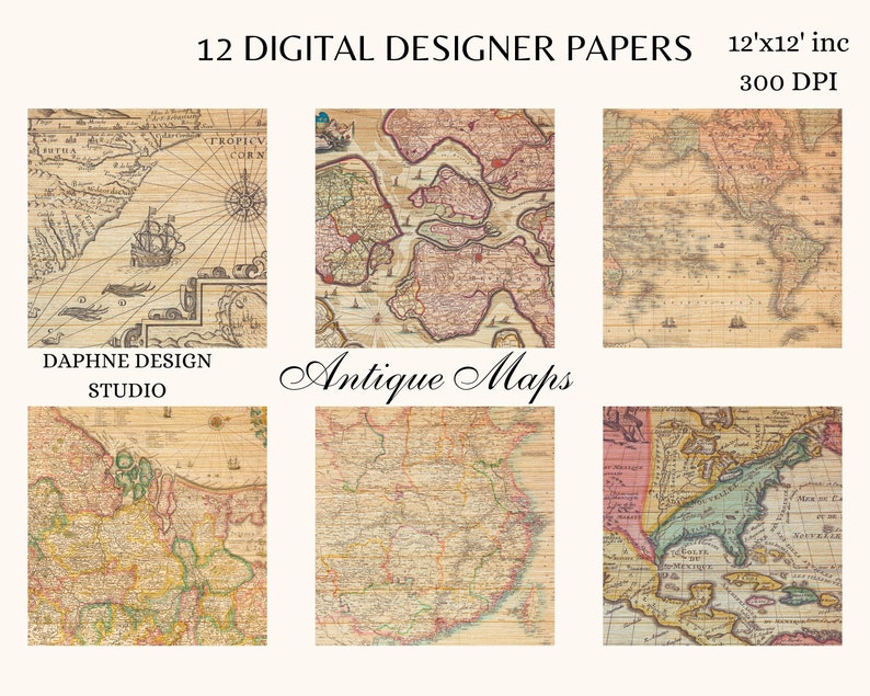 Antique Maps Digital Paper, Vintage Maps, World Map Scrapbook Paper ...