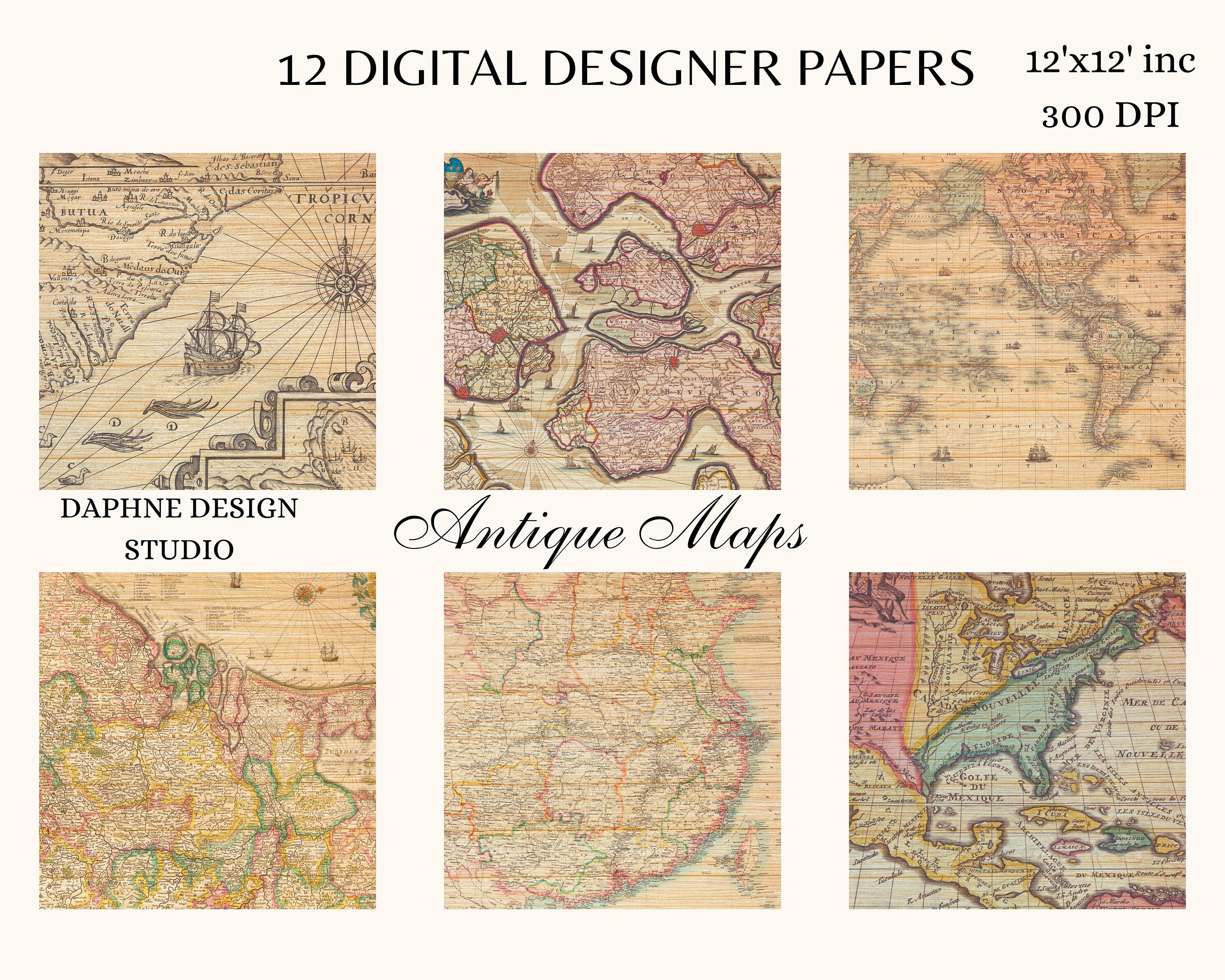 Antique Maps Digital Paper, Vintage Maps, World Map Scrapbook Paper ...
