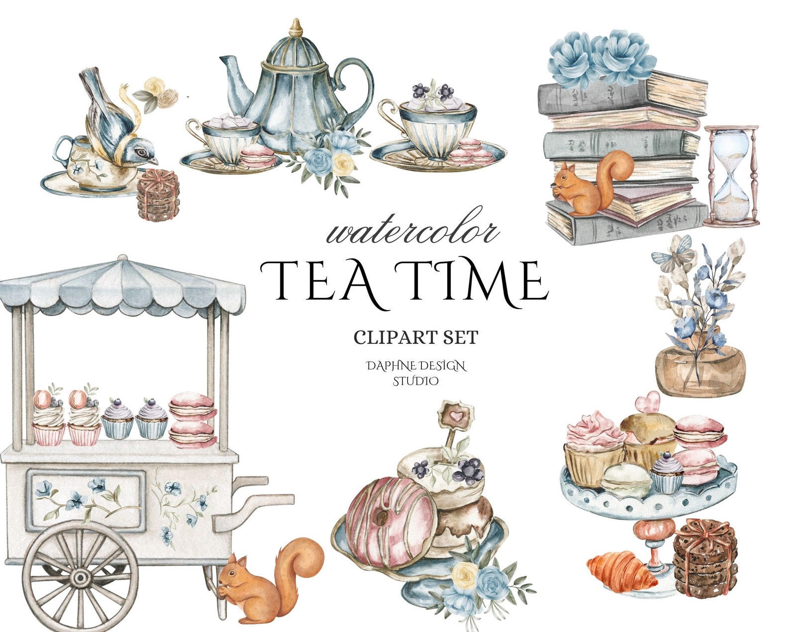 Vintage Blue Tea Time Clipart, Floral Teacup Png, Antique Tea Time ...