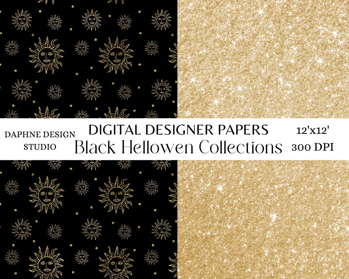 Black and Gold Halloween Seamless Pattern, Halloween Backgrounds, Witch ...