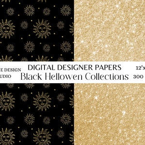 Black and Gold Halloween Seamless Pattern, Halloween Backgrounds, Witch ...