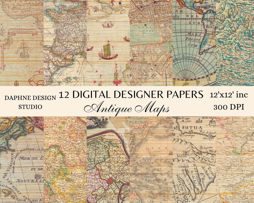 Antique Maps Digital Paper, Vintage Maps, World Map Scrapbook Paper ...