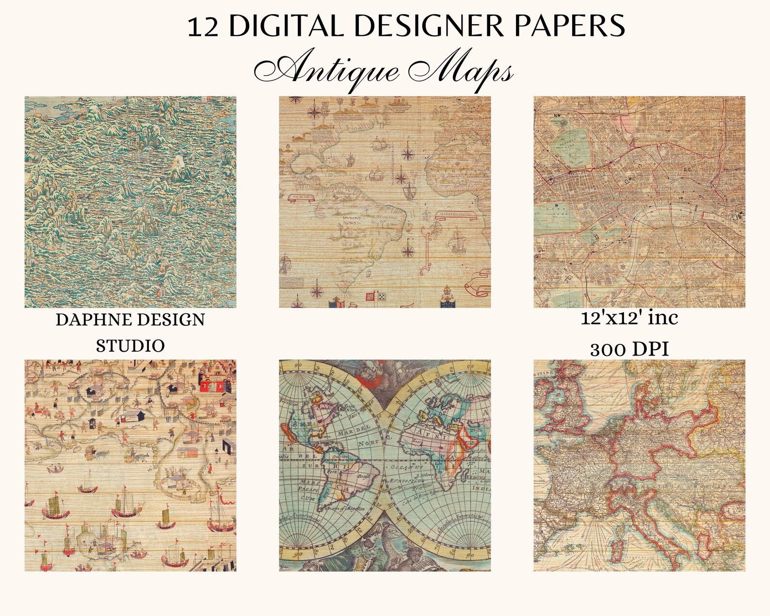 Antique Maps Digital Paper, Vintage Maps, World Map Scrapbook Paper ...