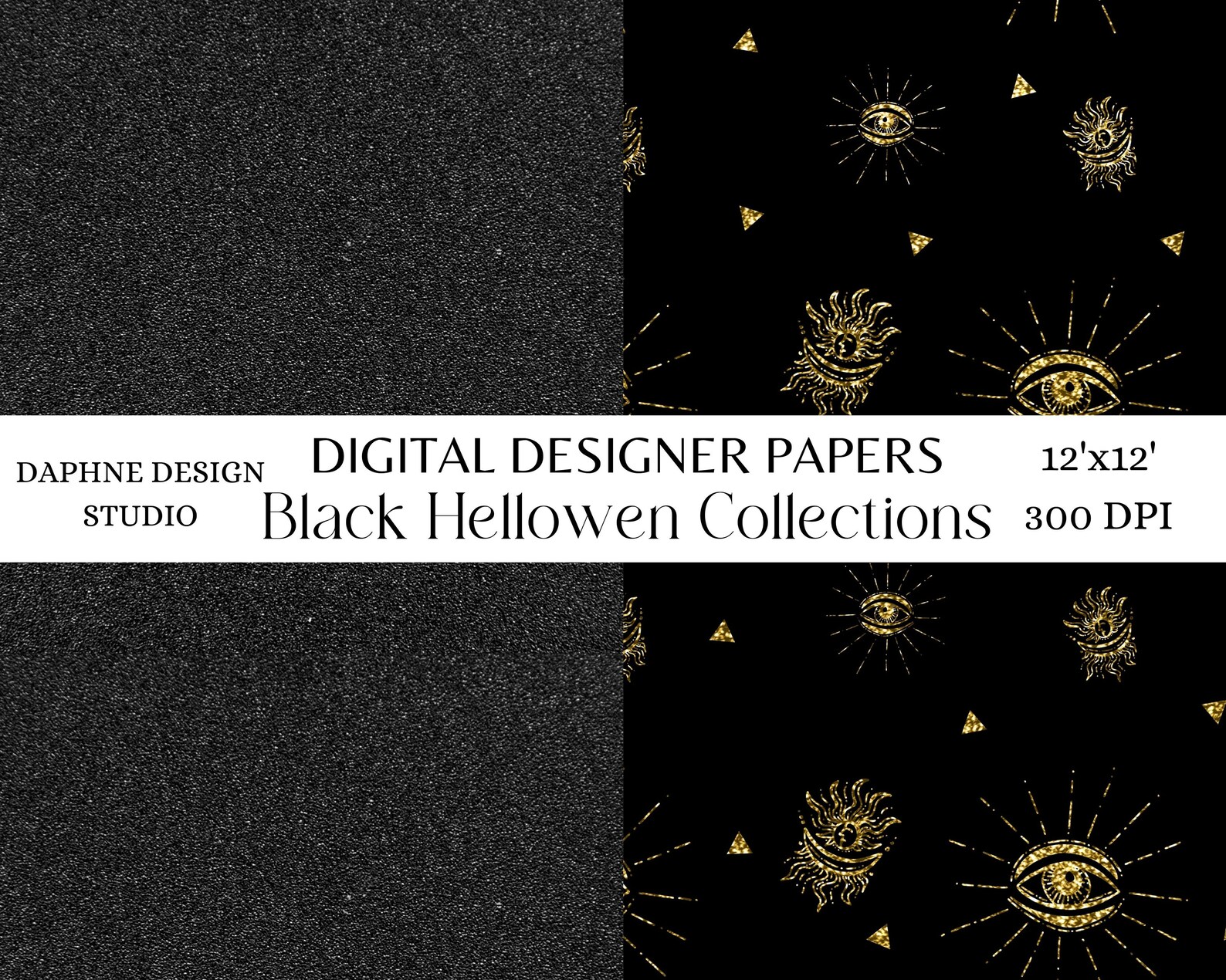 Black and Gold Halloween Seamless Pattern, Halloween Backgrounds, Witch ...