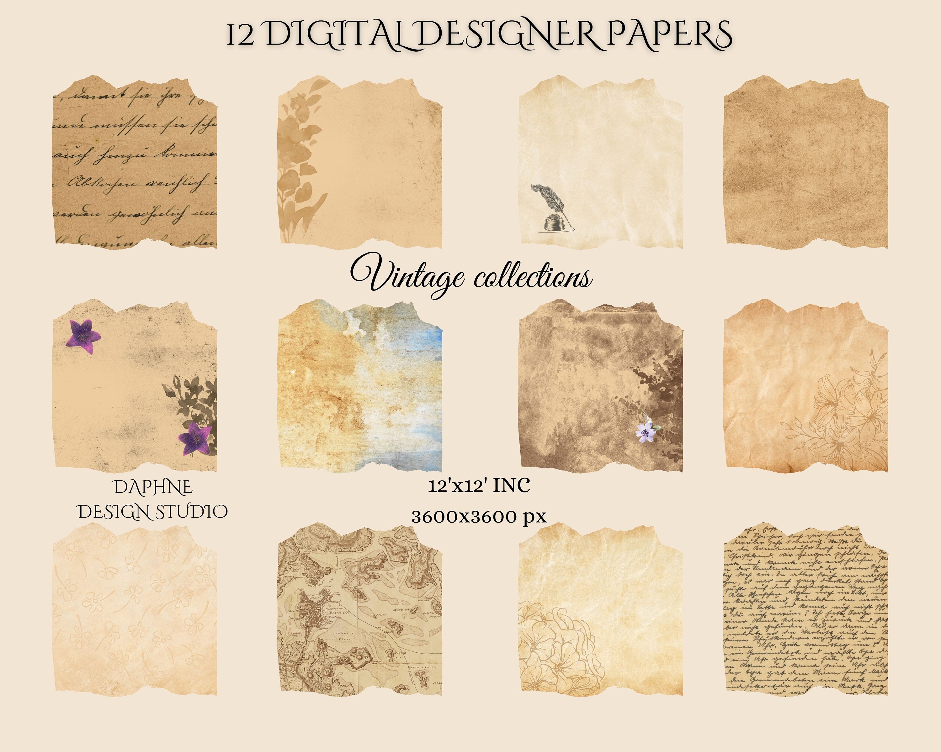 Old Paper Texture, Vintage Digital Paper, Junk Journal Background ...