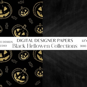 Black and Gold Halloween Seamless Pattern, Halloween Backgrounds, Witch ...