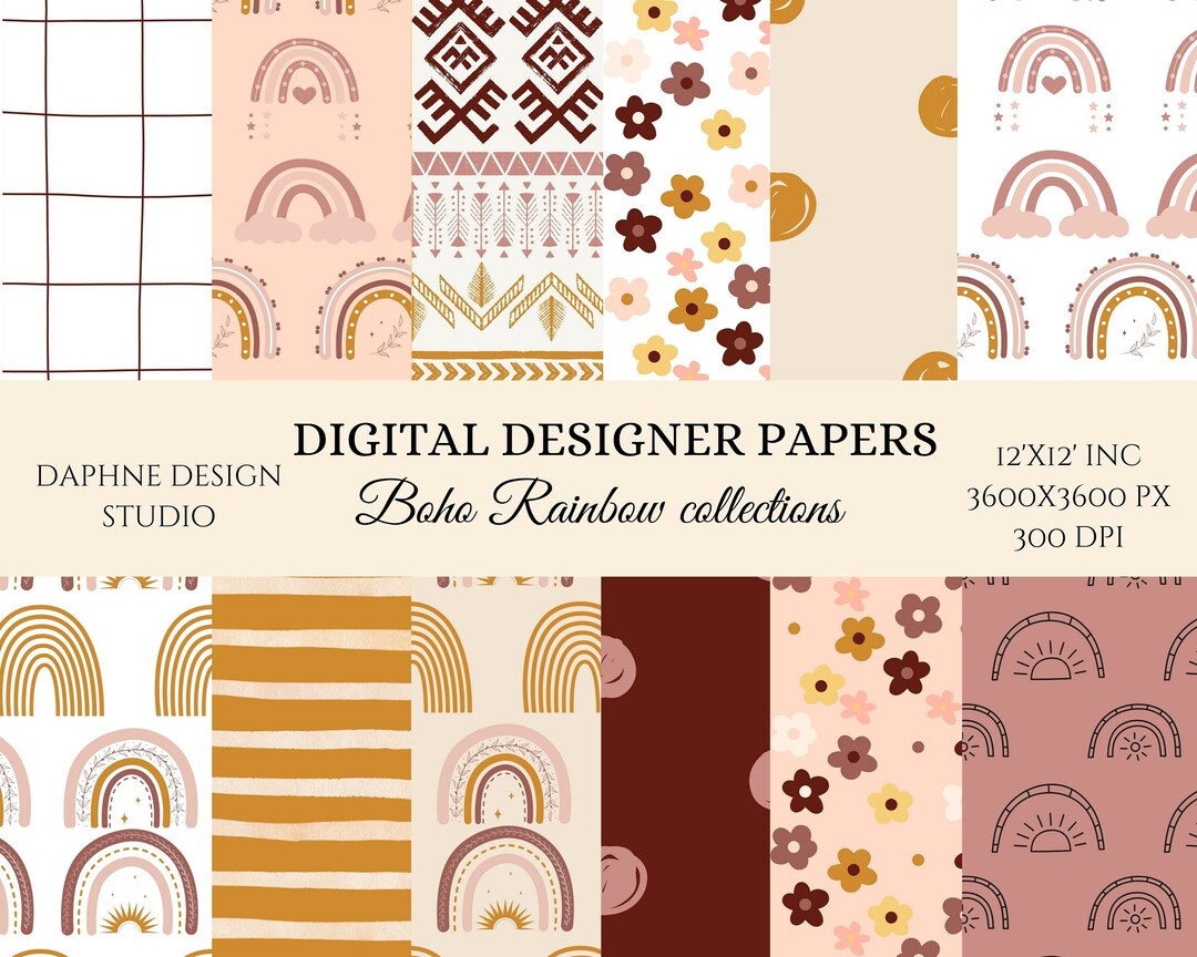 Boho Rainbow Seamless Digital Papers, Nursery Repeat Pattern, Boho ...