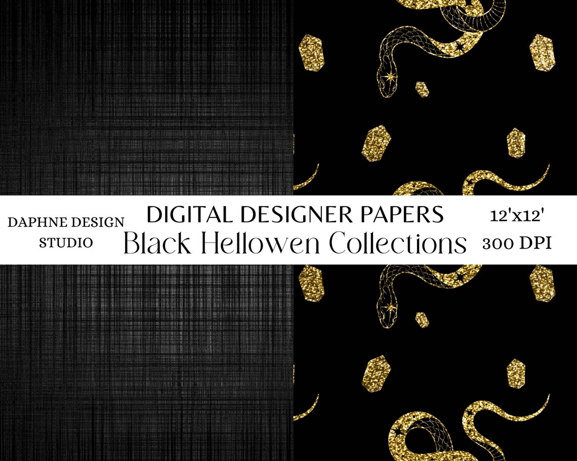 Black and Gold Halloween Seamless Pattern, Halloween Backgrounds, Witch ...