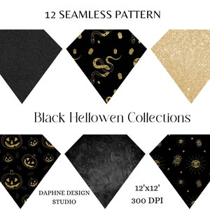 Black and Gold Halloween Seamless Pattern, Halloween Backgrounds, Witch ...