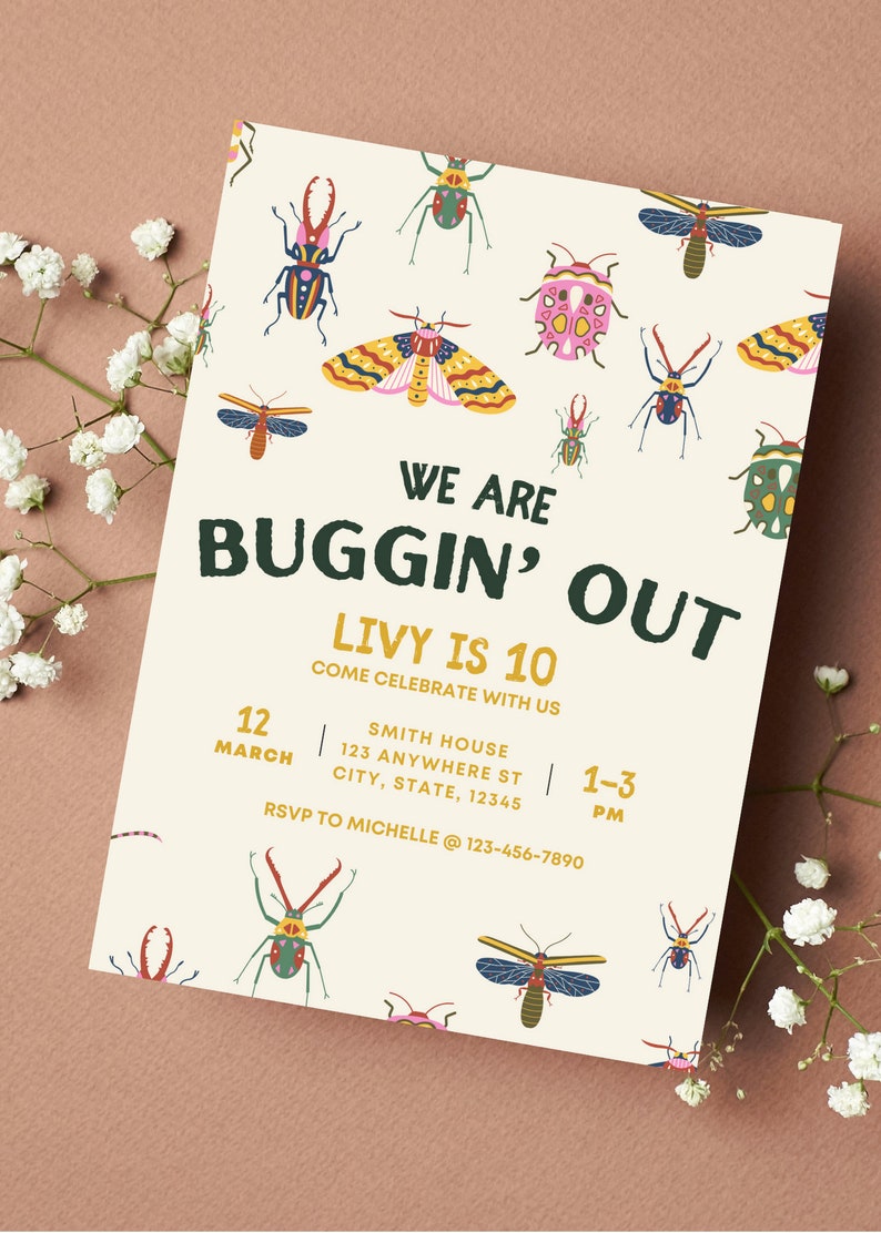 Kids Bug Birthday Invitation Insect Birthday Invite, Garden Birthday ...