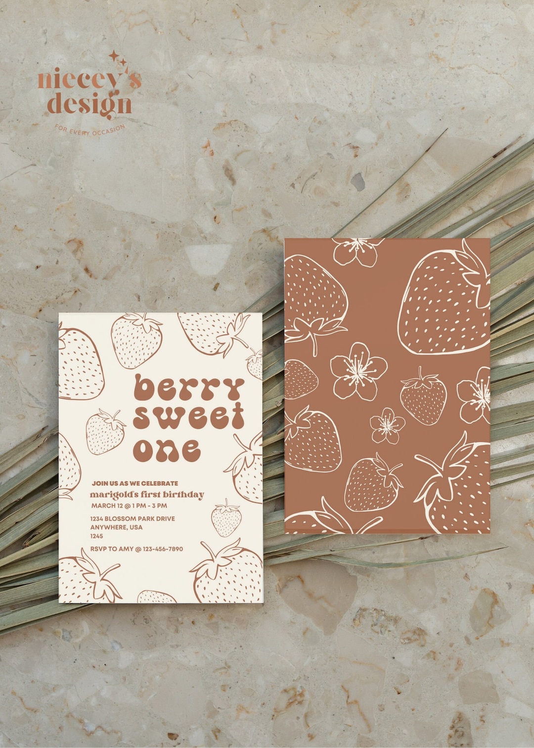 Berry Sweet One Kids Birthday Invitation | Minimalist Cute Kids First ...