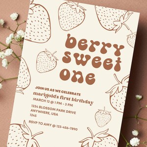 Berry Sweet One Kids Birthday Invitation | Minimalist Cute Kids First ...