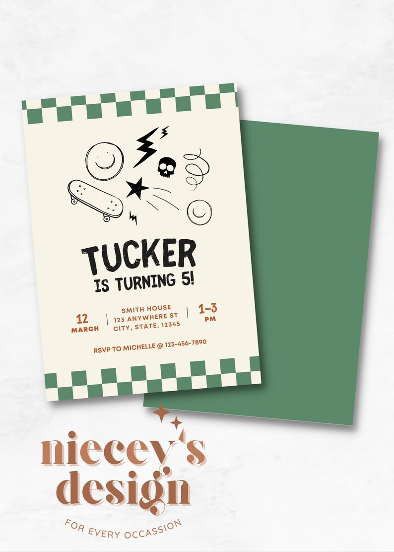 Editable Minimalist Boys Birthday Invite | Skate Park Sketchy Neutral ...