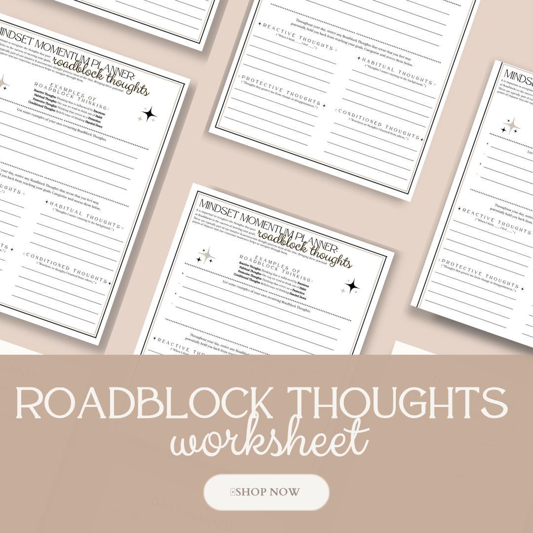 Roadblock Thoughts Worksheet for Getting Unstuck, Instant Download ...