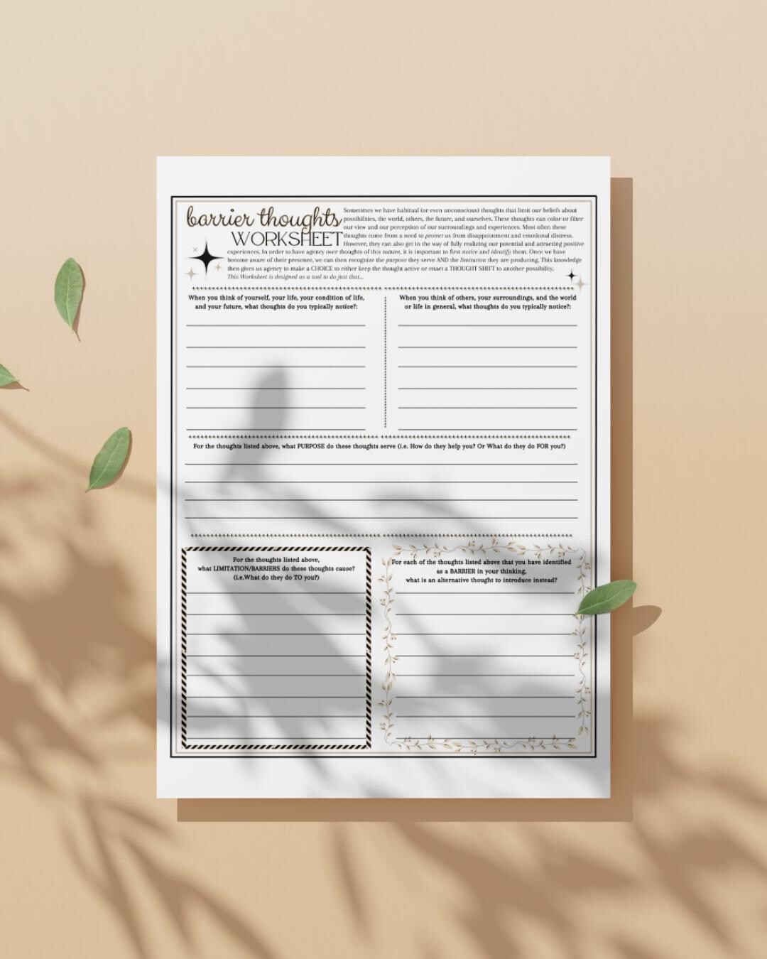 Breaking Barrier Thoughts Worksheet, Instant Download Mindfulness Guide ...