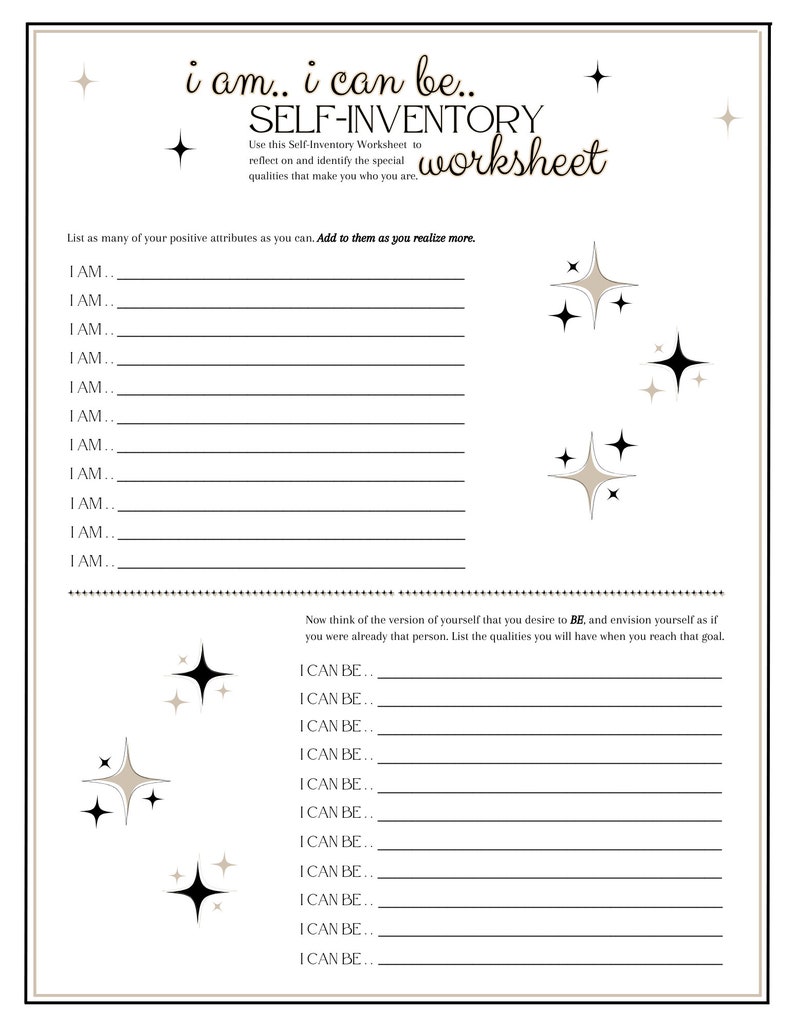 I Am.. I Can Be.. Self-inventory Planner Worksheet - Etsy
