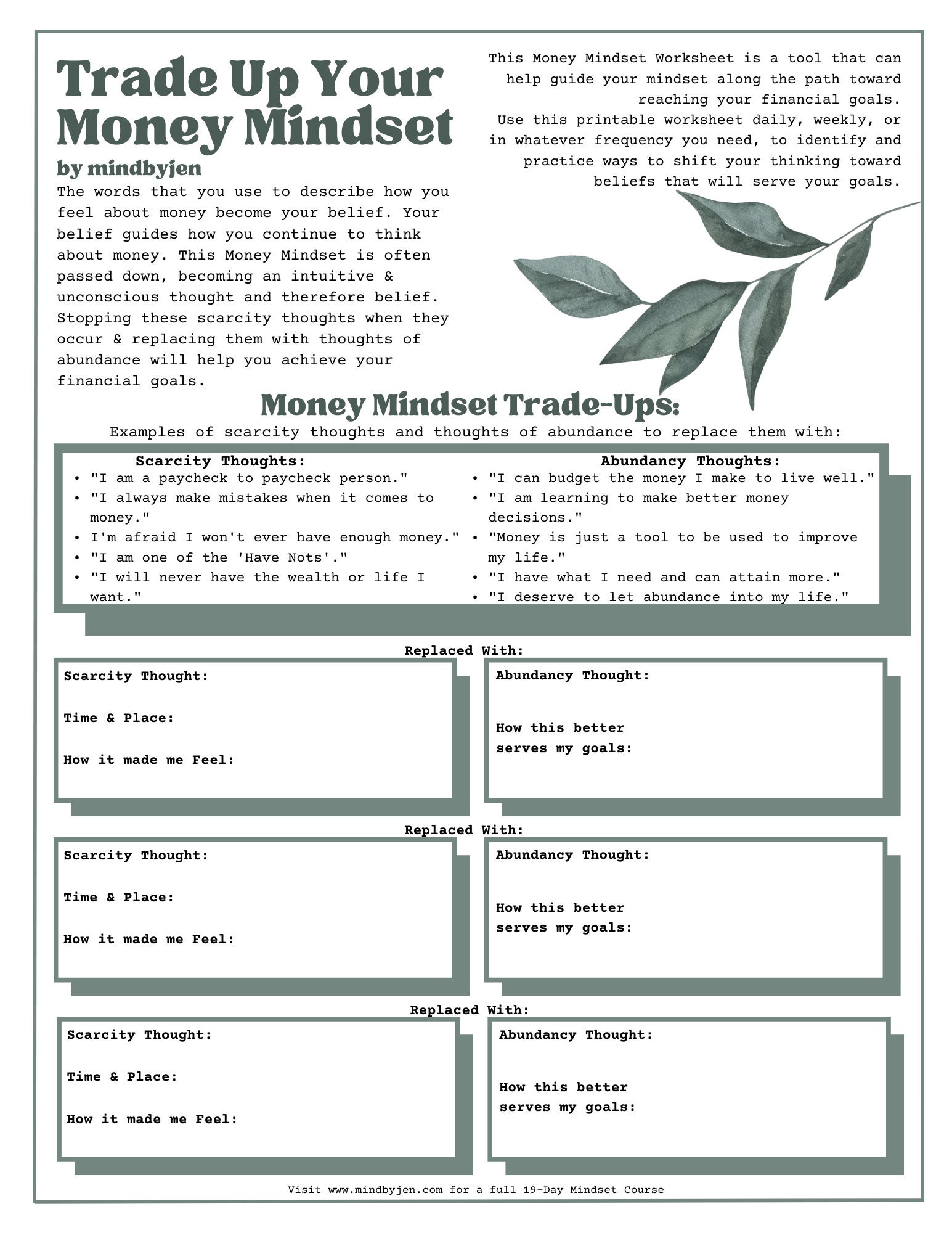 Trade up Your Money Mindset Worksheet - Etsy